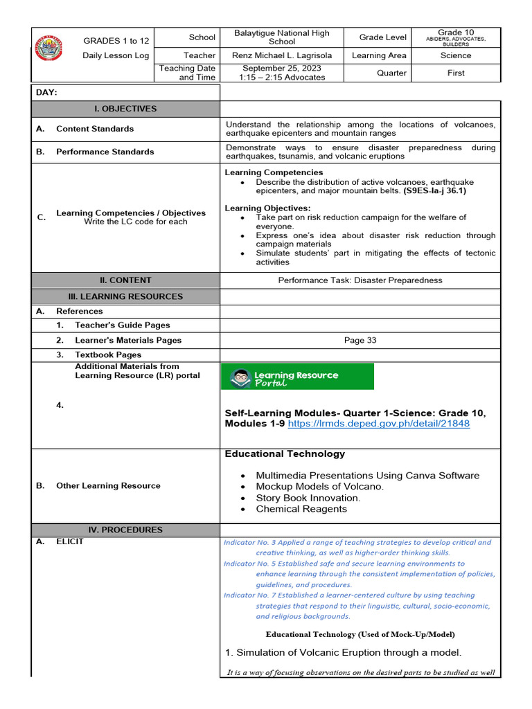Daily Lesson Log - For COT Demonstration Teaching | PDF