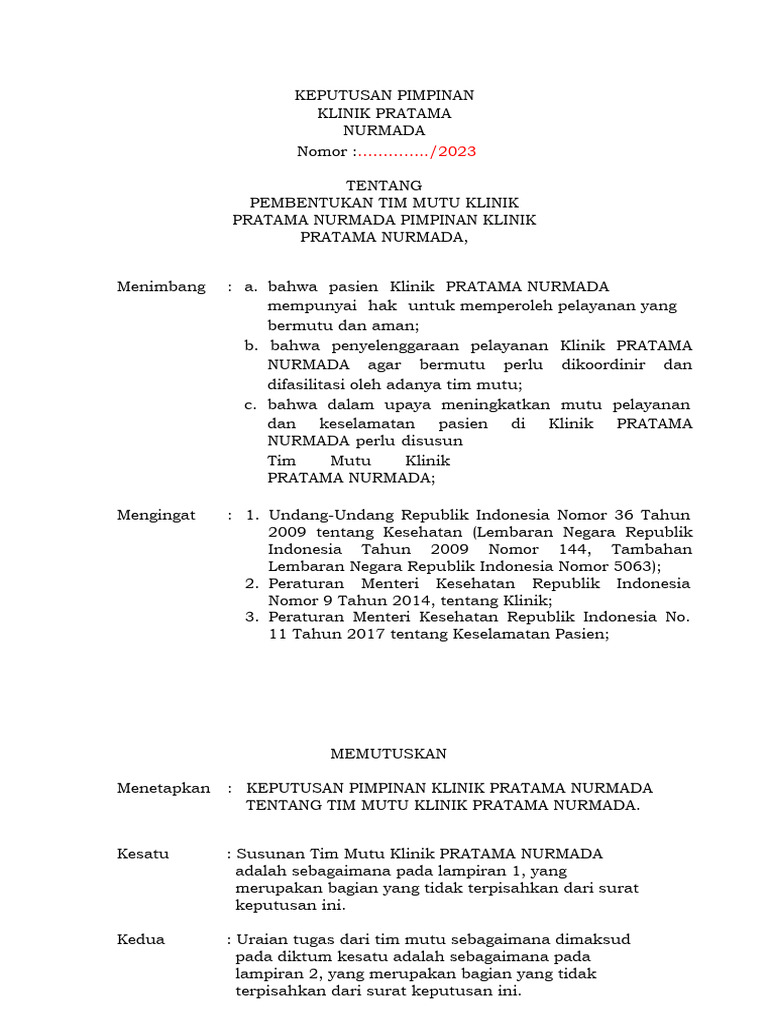 PMKP 1 EP 1 SK Tim Mutu Klinik ABCD | PDF