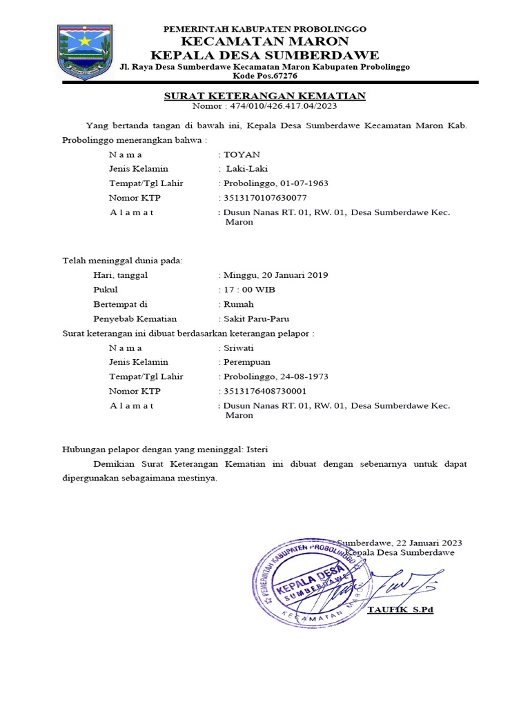 Surat Keterangan Kematian | PDF