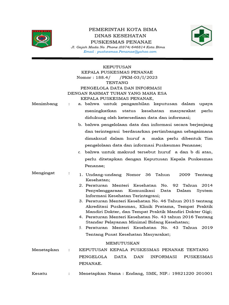 SK Pengelola Data Dan Informasi | PDF