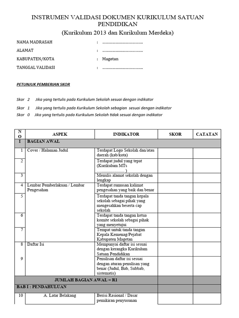 Panduan-Validasi Kurikulum 2023 | PDF