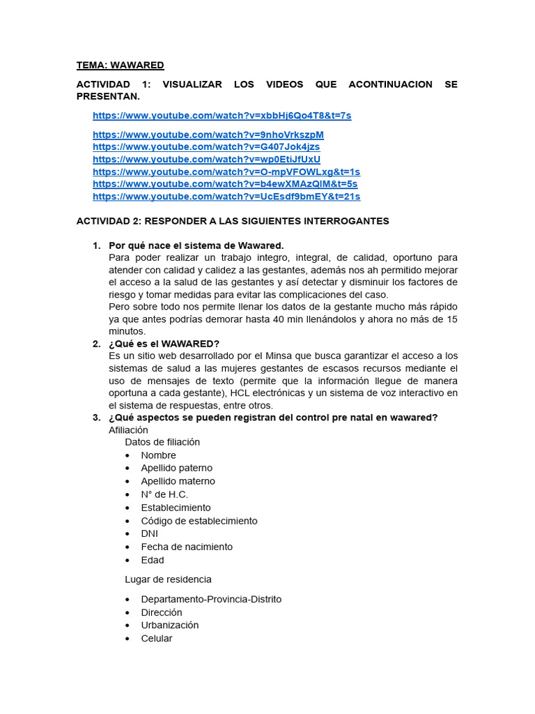 Sistema Wawared: Control Prenatal Eficiente | PDF | El embarazo | Parto