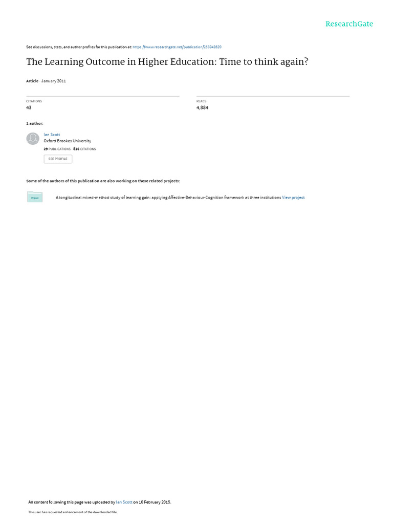 The Learning Outcome in Higher Education Time To T | PDF | Learning ...