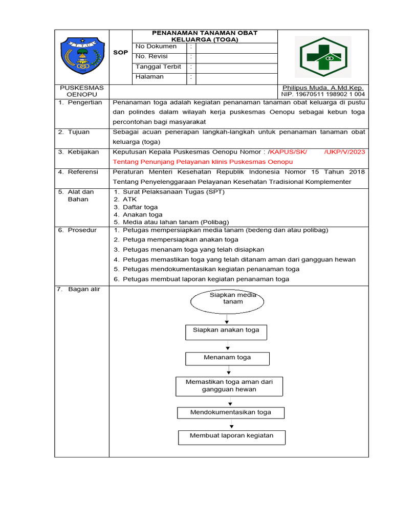 SOP Penanaman Toga | PDF