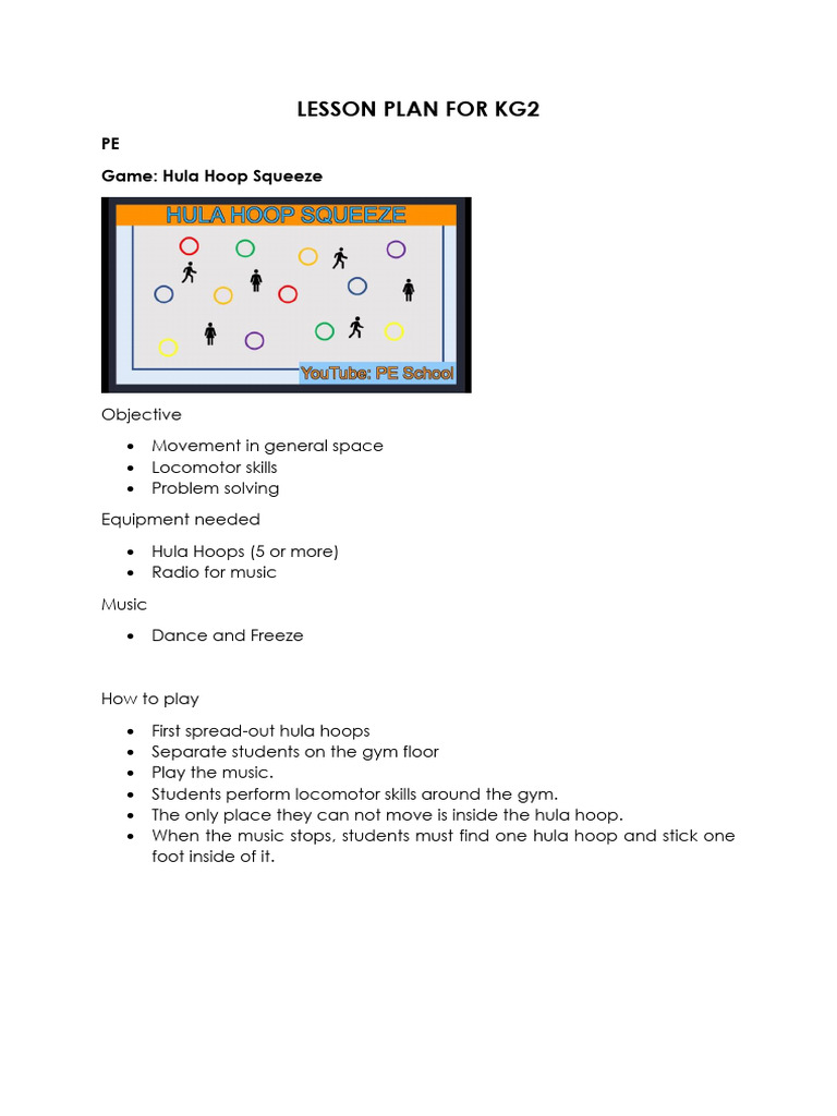 Pe Lesson Plan For KG2 | PDF