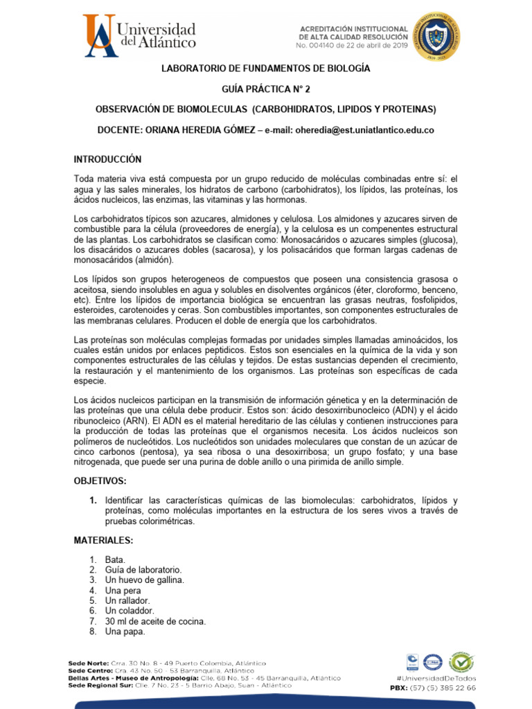 Guía de Laboratorio N°2 - Biocompuestos | PDF | Carbohidratos ...