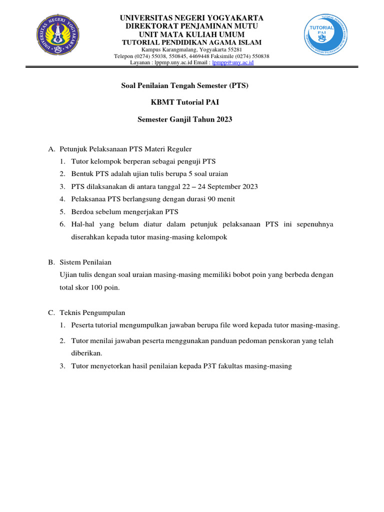 Soal PTS Reguler 2023 Semester Ganjil | PDF