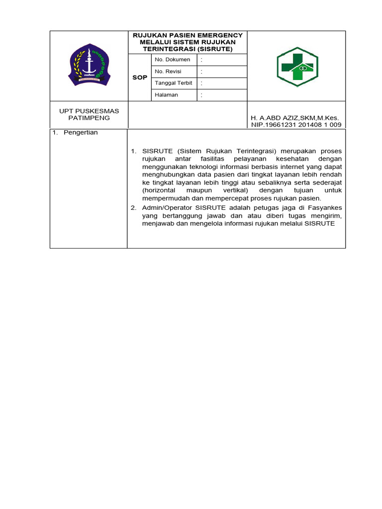 3.3.1.b SOP Rujukan Emergency Melalui SISRUTE | PDF | Pengembangan Diri ...