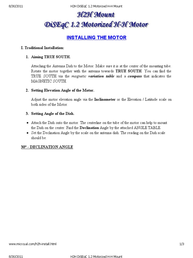 Quick Installation Guide for H2H DiSEqC 1.2 Motorized H-H Satellite ...