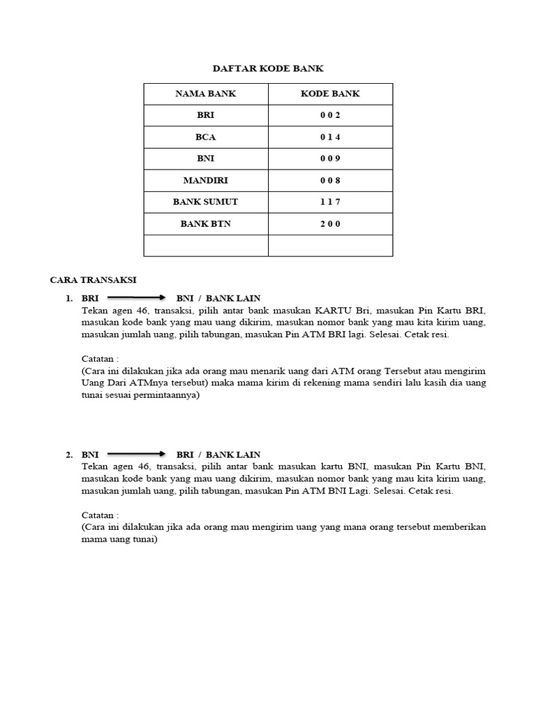 Daftar Kode Bank PDF