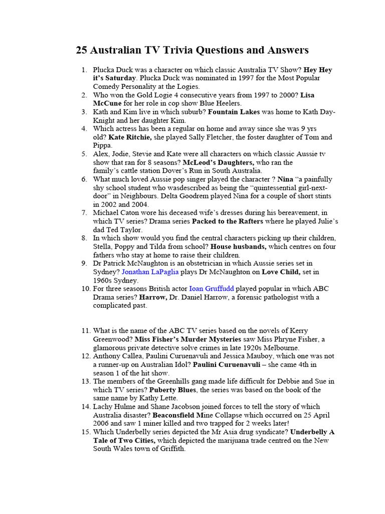 Australian TV Trivia Questions & Answers | PDF | Art