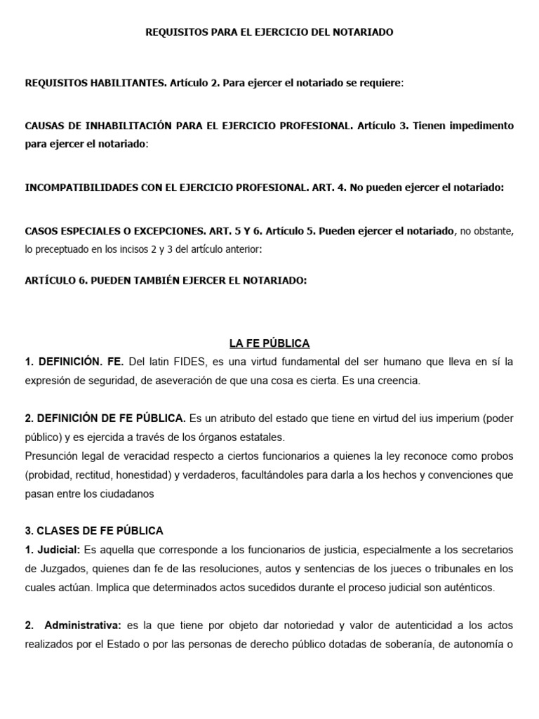 Requisitos para Ejercer El Notriado y La Fe Pública | PDF | Ley Pública ...