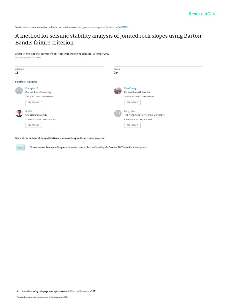 A Method For Seismic Stability Analysis of Jointed Rock Slopes Using ...
