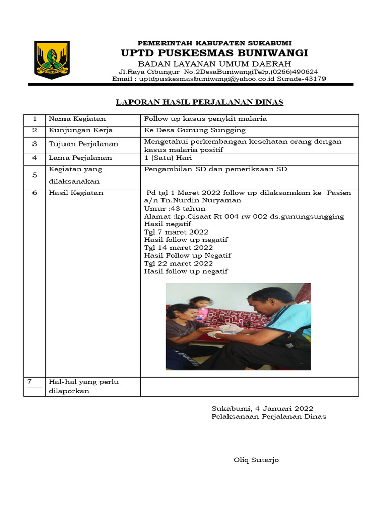 format laporan hasil kegiatan spj bok dd & pj malarIA POLLOR UP | PDF