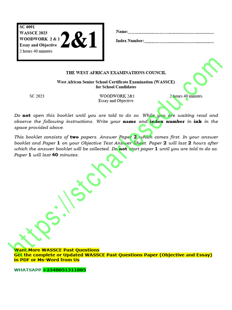 WASSCE WAEC Wood Work Past Questions PDF Download | PDF | Science ...