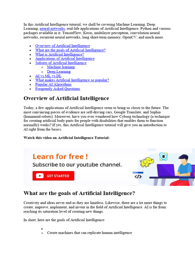 Artificial Intelligence tutorial | PDF