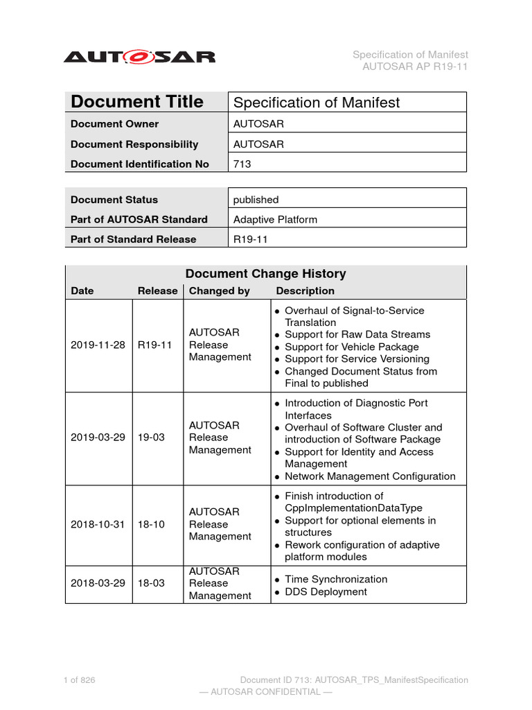 AUTOSAR TPS ManifestSpecification | PDF | Computing | Computer Programming