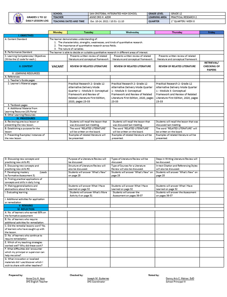 2nd Q-2022-2023 PR2 DLL - Week 8 | PDF