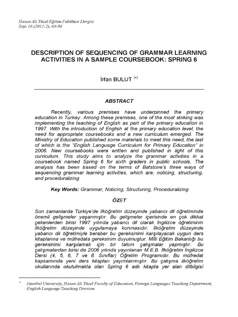 Description of Sequencing of Grammar Learning Activities in A Sample ...