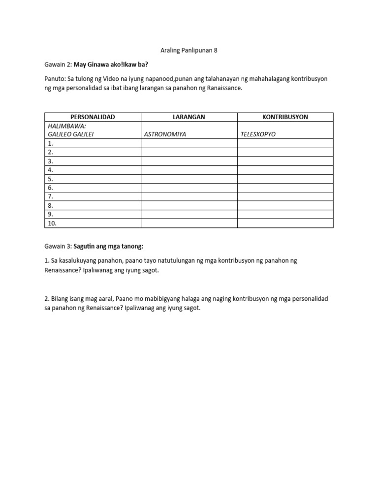 Activity - Ambag NG Renaissance | PDF