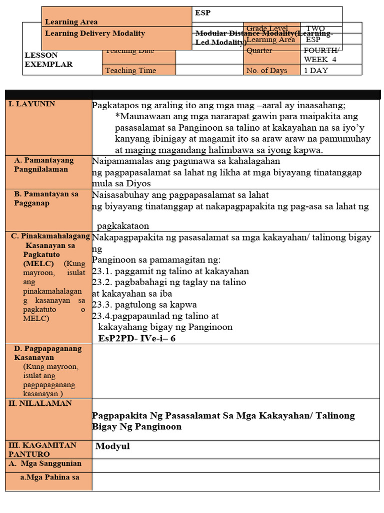 Cot ESP 2 Q4 W4 | PDF