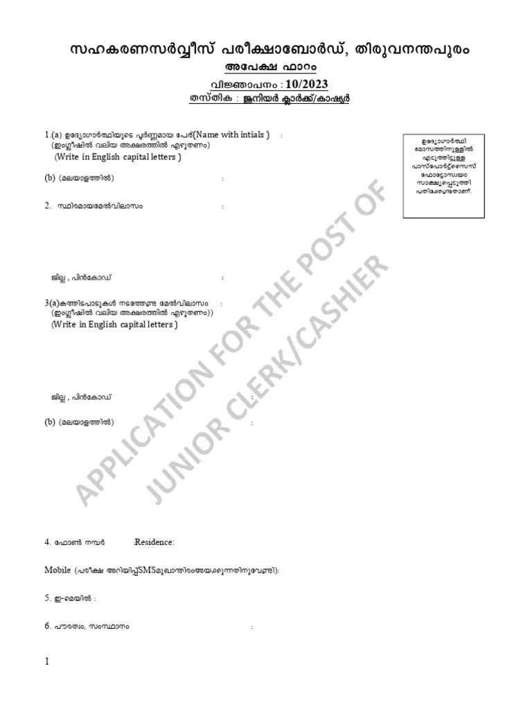 Application Form Junior Clerk | PDF