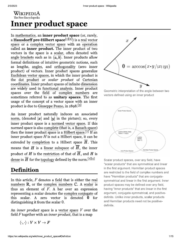 Inner Product Space | PDF
