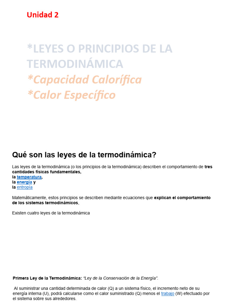 3 U.2 Leyes de La Trermod, Ec. Del Calor y Calor Espec. | PDF | Entropía | Termodinámica