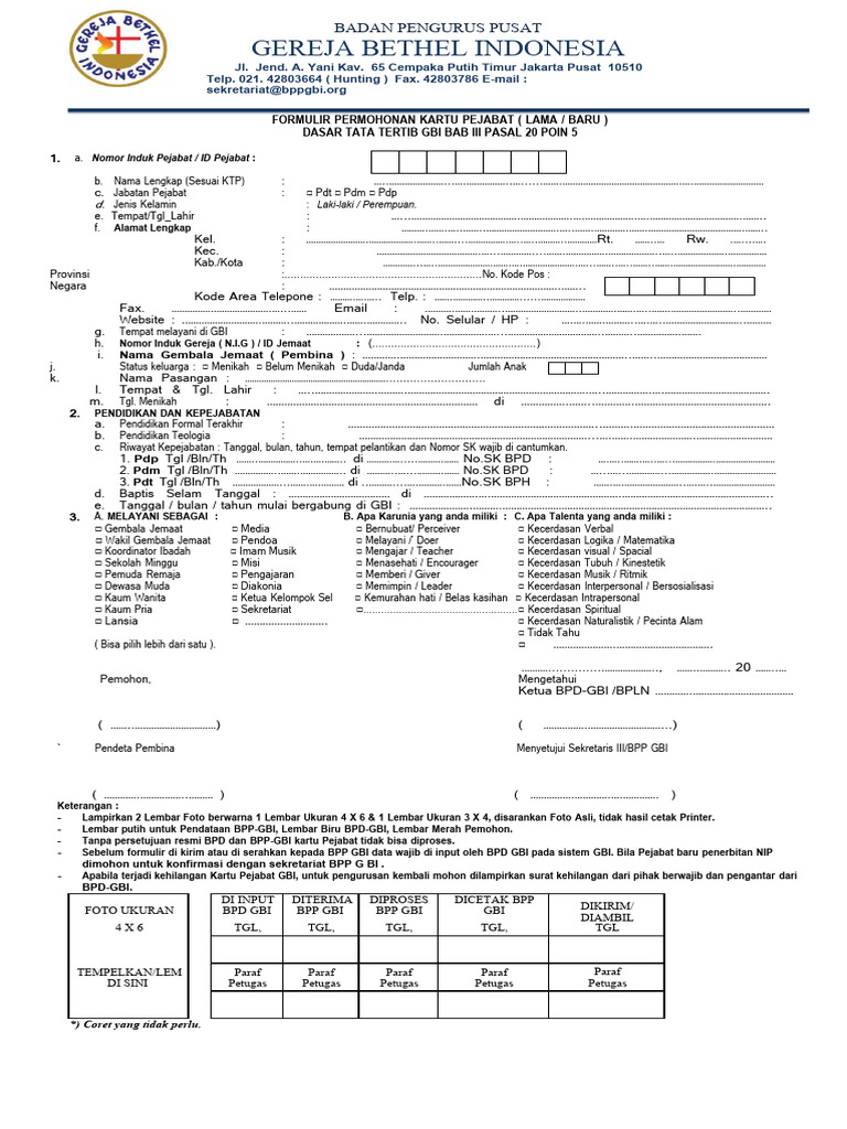 Pormulir Permohonan Kartu Pejabat Gbi 2023 003 Bpp Aa1 01 2023-1 | PDF