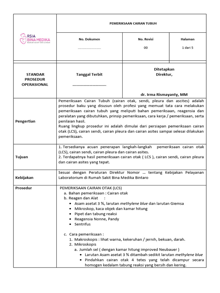 Spo Pemeriksaan Cairan Tubuh.. | PDF