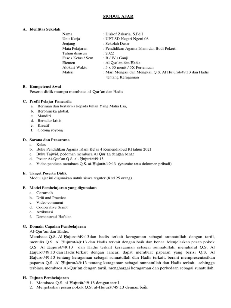 Contoh Modul Ajar | PDF