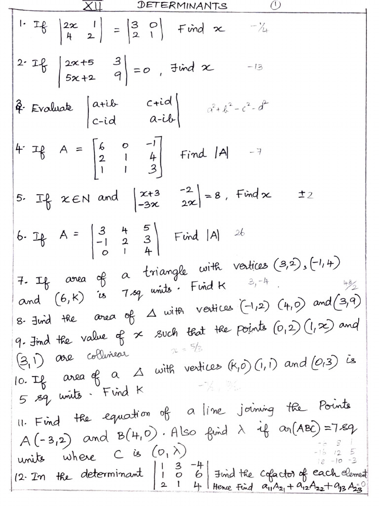 XII Determinants Extra Questions | PDF