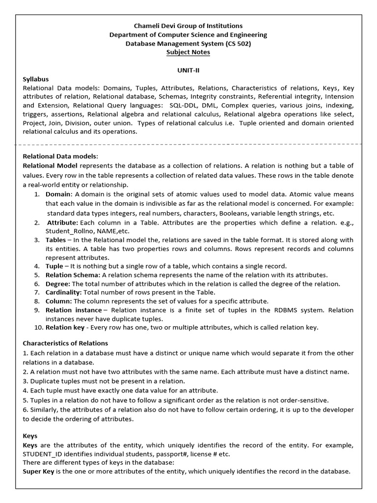 Database Management System Notes | PDF | Relational Database ...
