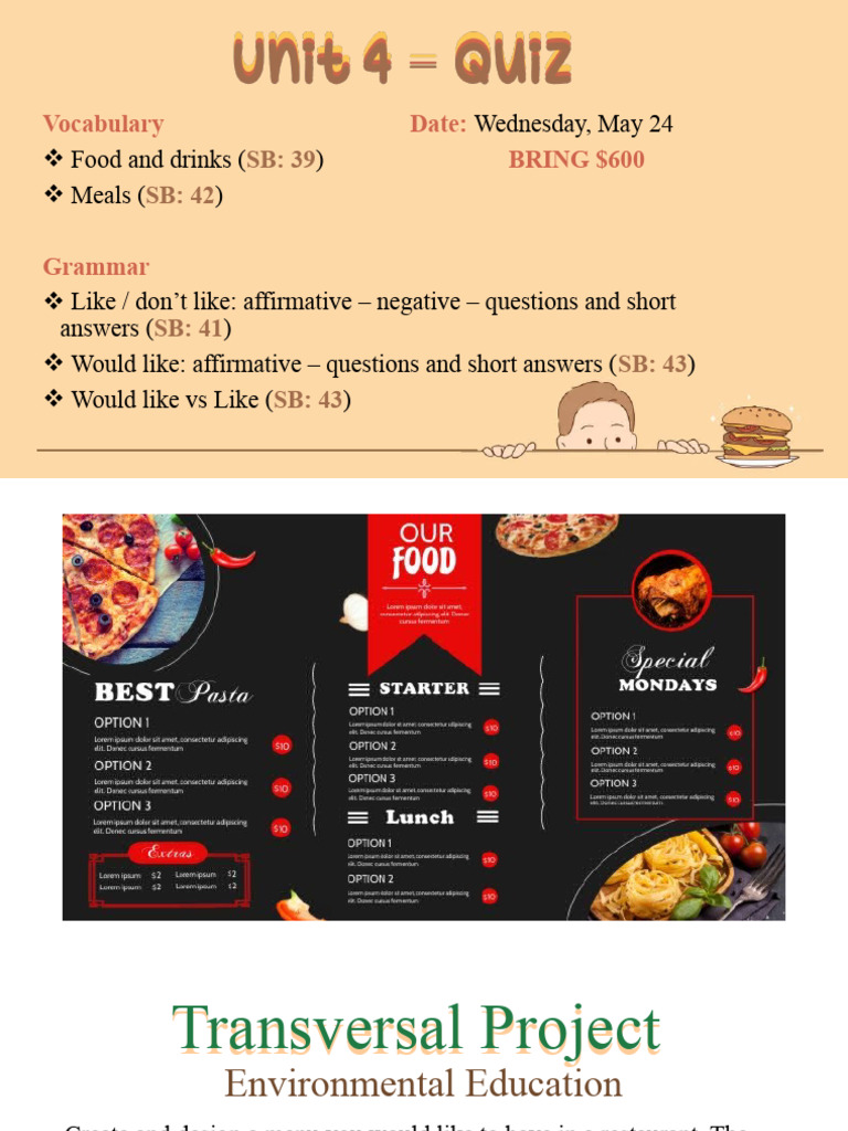 Unit 4: Food and Drink Vocabulary | PDF | Lunch | Drink