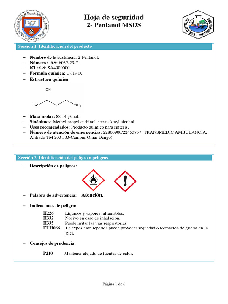 2-Pentanol (EQ1) | PDF | Agua | Combustión