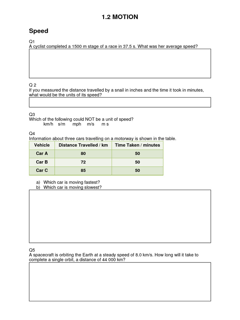 1.2b Motion - Exercises | PDF