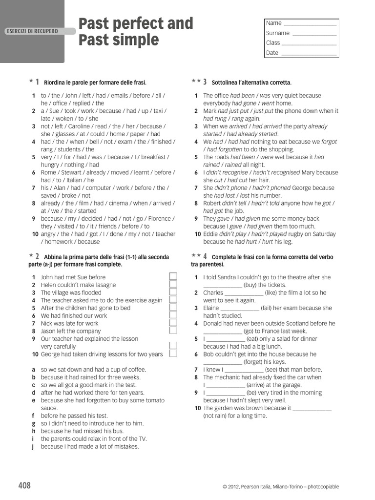 SSSG INGLESE Past Perfect and Past Simple | PDF