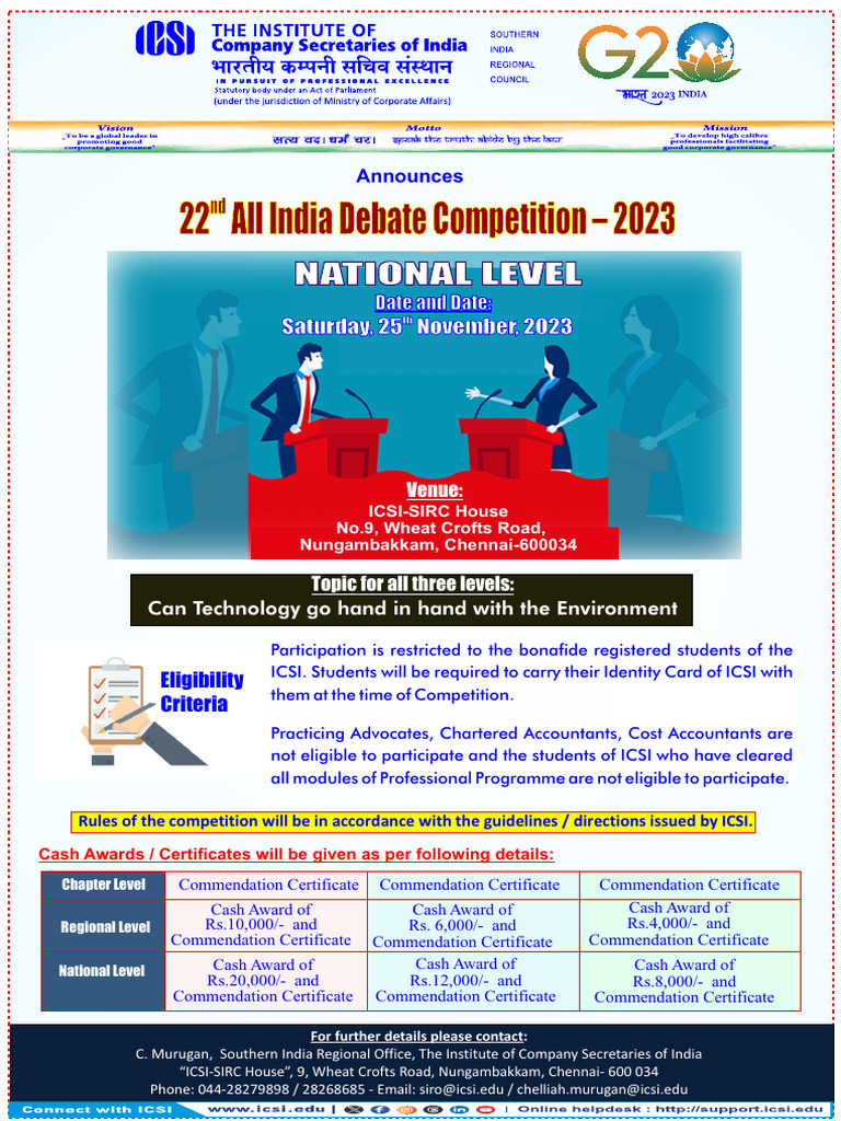 22nd All India Debate Competition On Saturday, 25th November, 2023 at ...