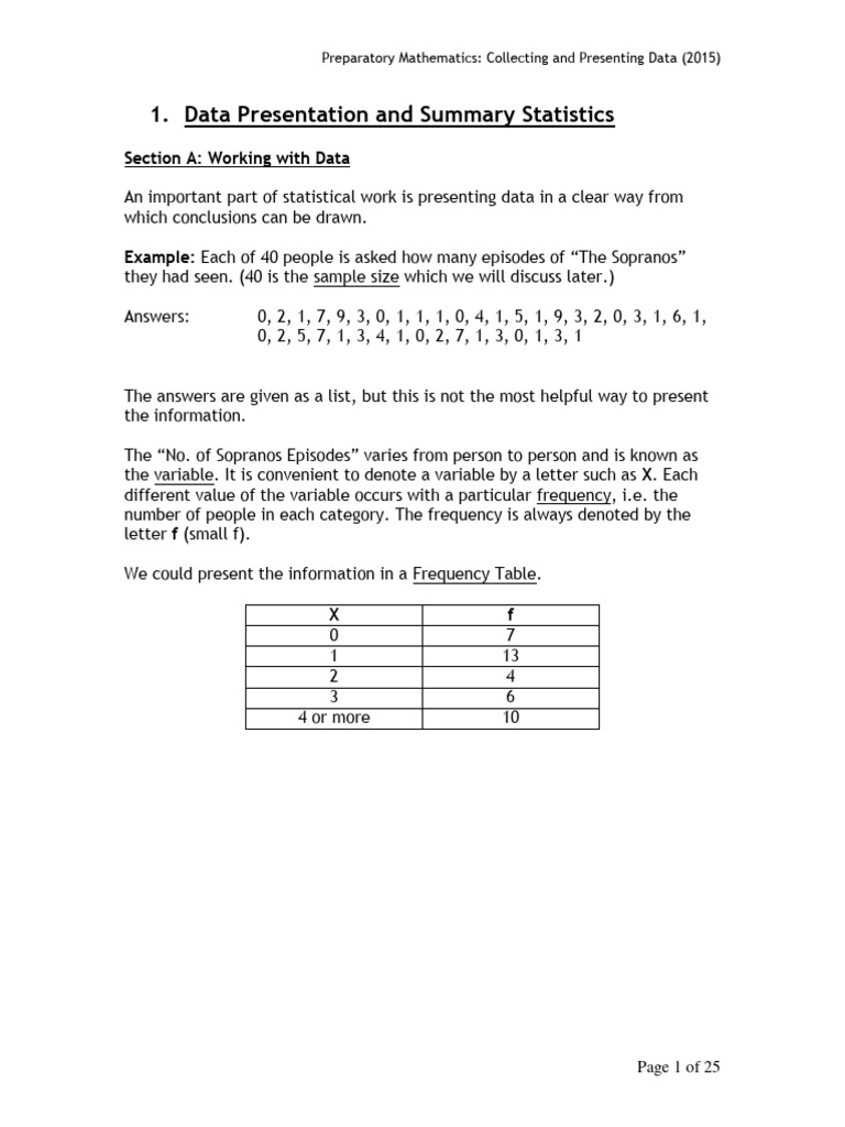 Data Presentation and Summary Statistics | PDF | Finance & Money ...