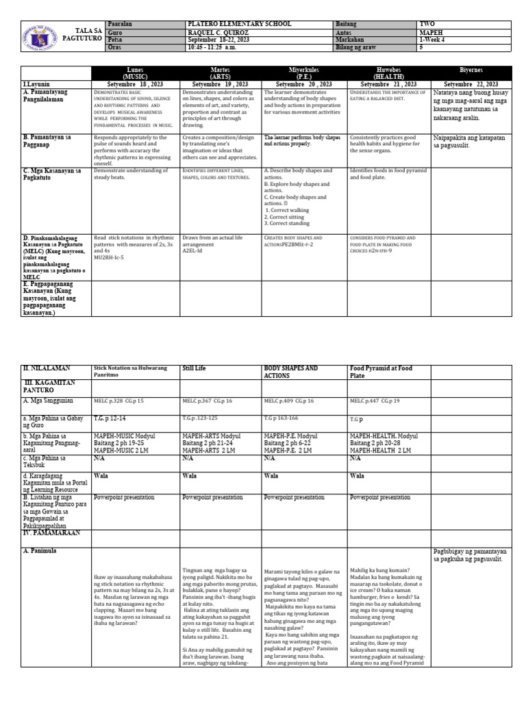 Lesson-Exemplar.Q1_W4_MAPEH2 | PDF