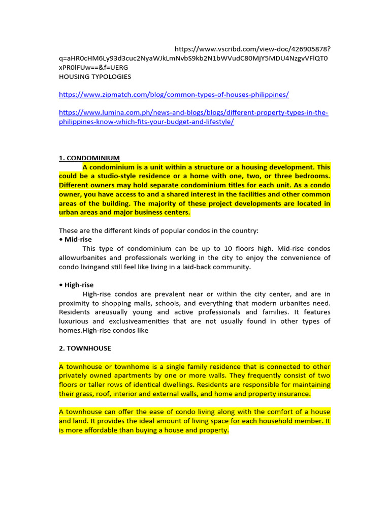 Housing Typologies | PDF | Condominium | Apartment