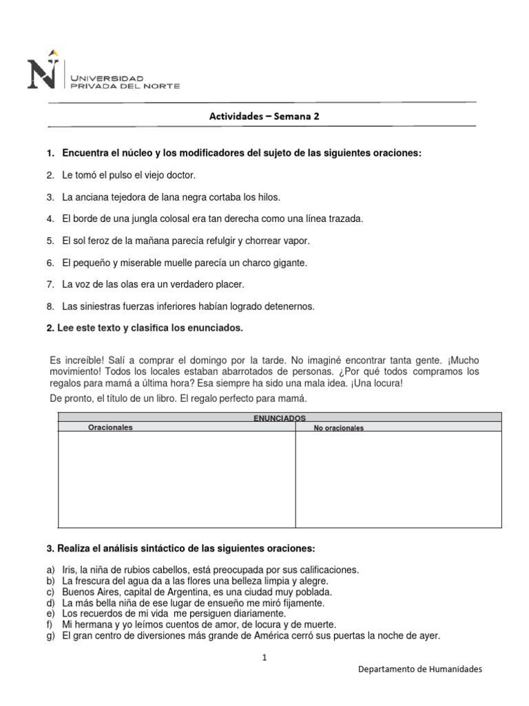 Análisis Sintáctico y Clasificación de Oraciones | PDF