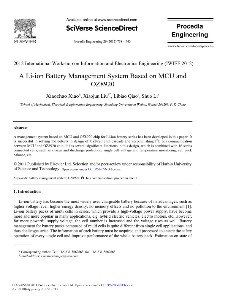 A Li-Ion Battery Management System Based On MCU and OZ8920 | PDF | Microcontroller | Lithium Ion ...