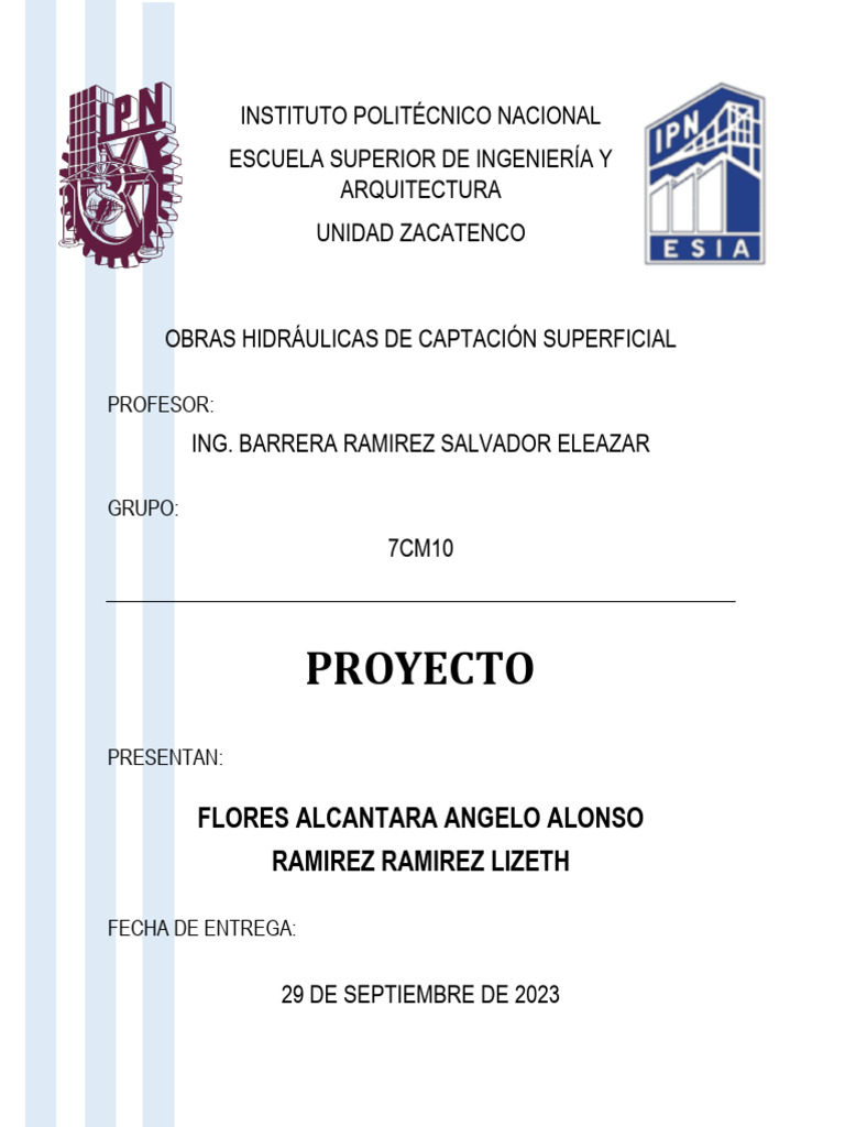Proyecto - Obras Hid. Cap. Sup | Descargar gratis PDF | Agua | Represa