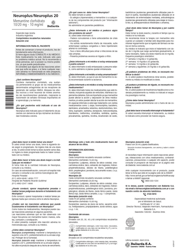 Uso y Dosis de Neuroplus en Alzheimer | PDF