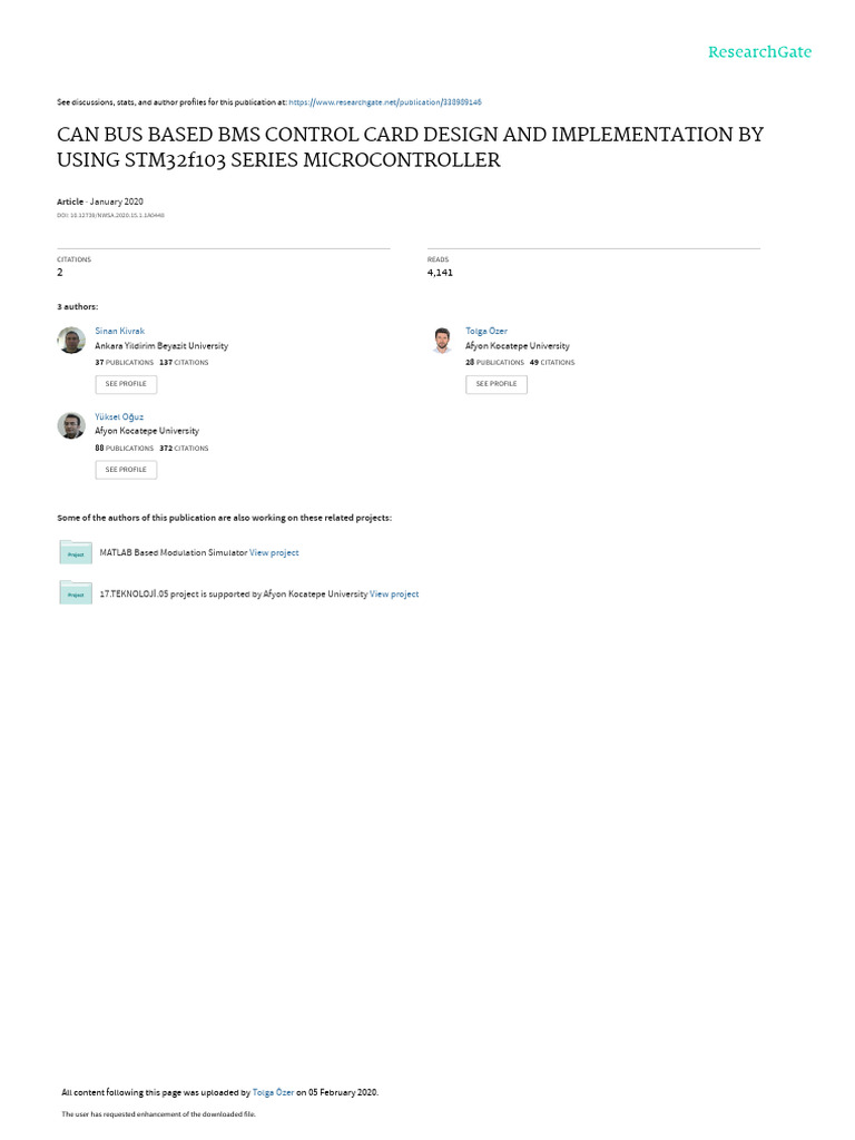 Can Bus Based Bms Control Card Design and Implementation by Using Stm32F103 Series ...