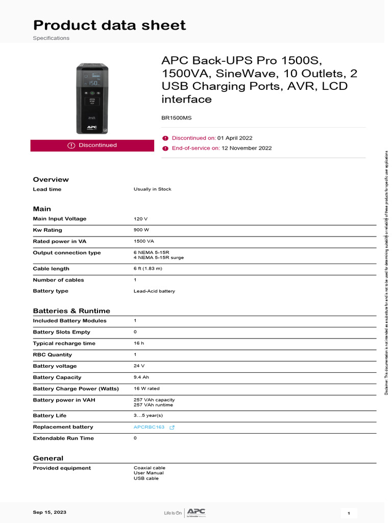 Back-UPS Pro - BR1500MS | PDF