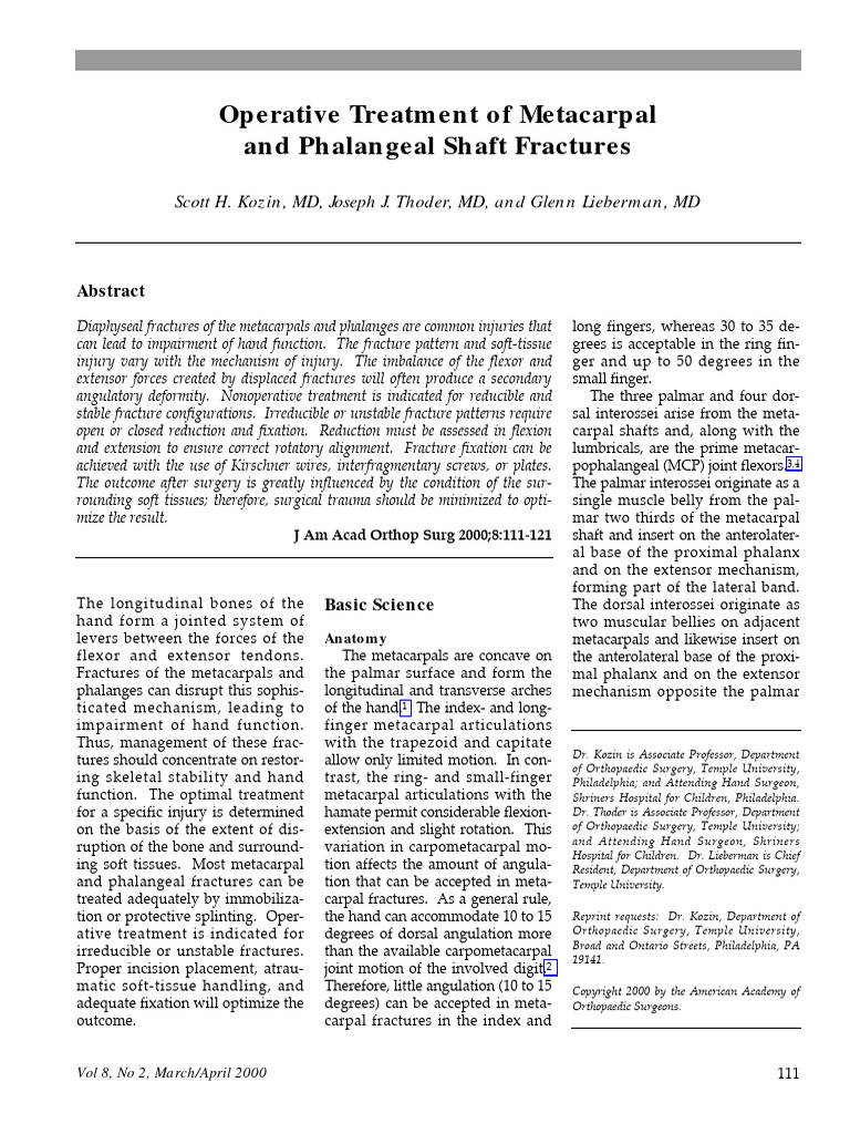 2 Operative Treatment Of Metacarpal And Phalangeal Shaft Fractures Kozin Pdf