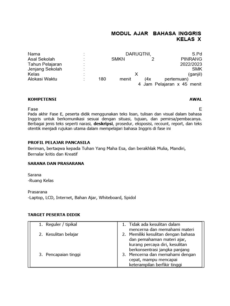 MODUL AJAR Descriptive-1 | PDF