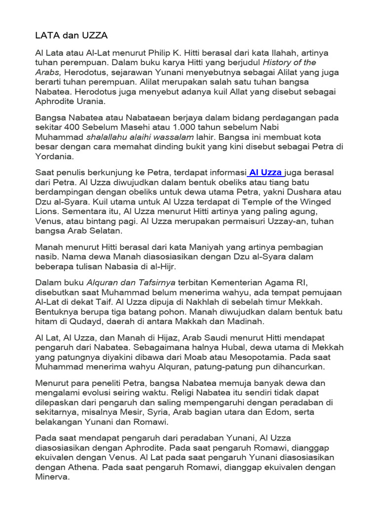 Sejarah Al Lat, Al Uzza, dan Manah | PDF | Ilmu Sosial | Agama ...